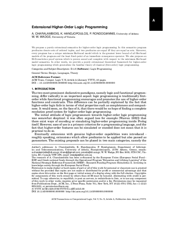 Pdf Extensional Higher Order Logic Programming Bill Wadge