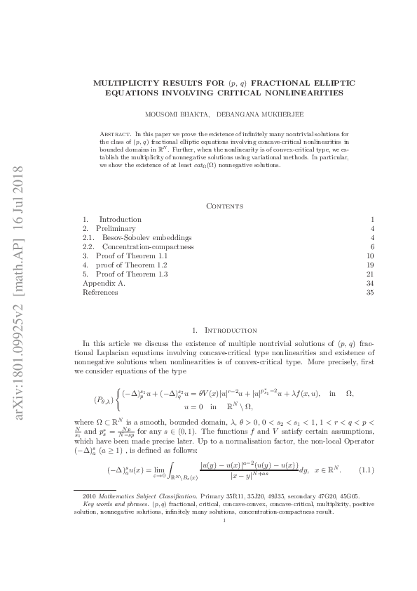 (PDF) Multiplicity results for $(p,\, q)$ fractional elliptic equations ... (PDF) Multiplicity results for $(p,\, q)$ fractional elliptic equations ...