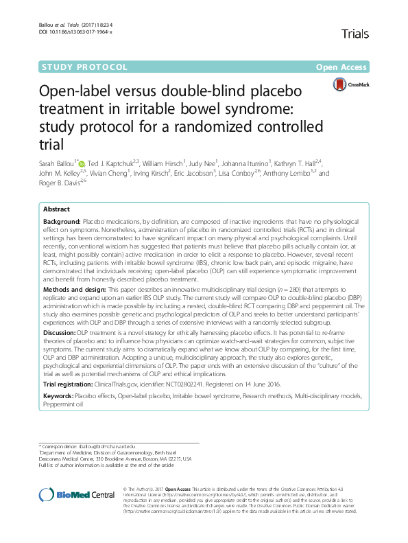(PDF) Open-label versus double-blind placebo treatment in irritable ...
