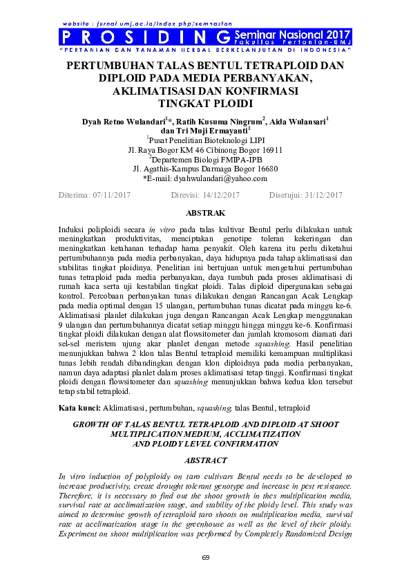 (PDF) Pertumbuhan Talas Bentul Tetraploid Dan Diploid Pada Media ...