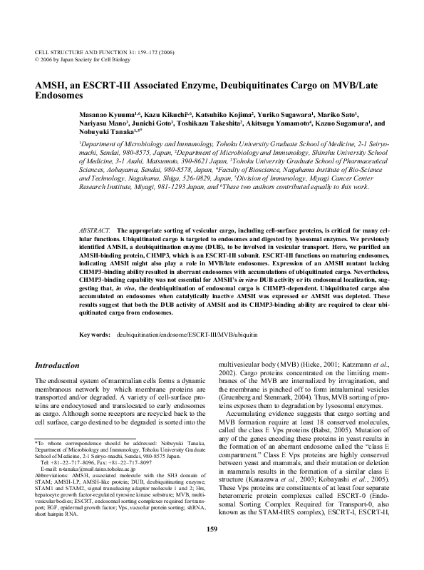 (PDF) AMSH, an ESCRT-III Associated Enzyme, Deubiquitinates Cargo on ...