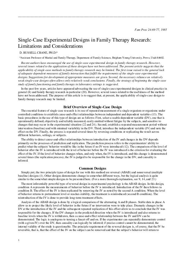 (PDF) Single-Case Experimental Designs in Family Therapy Research ...