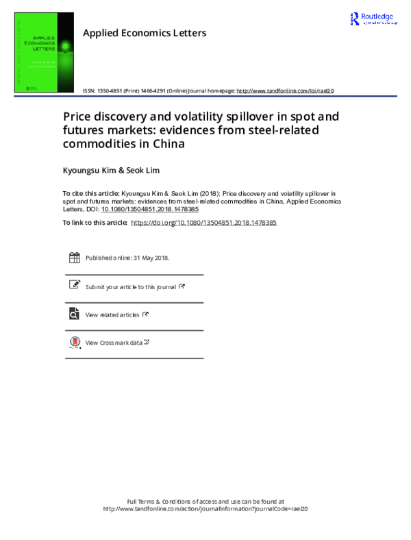 (PDF) Price discovery and volatility spillover in spot and futures ...