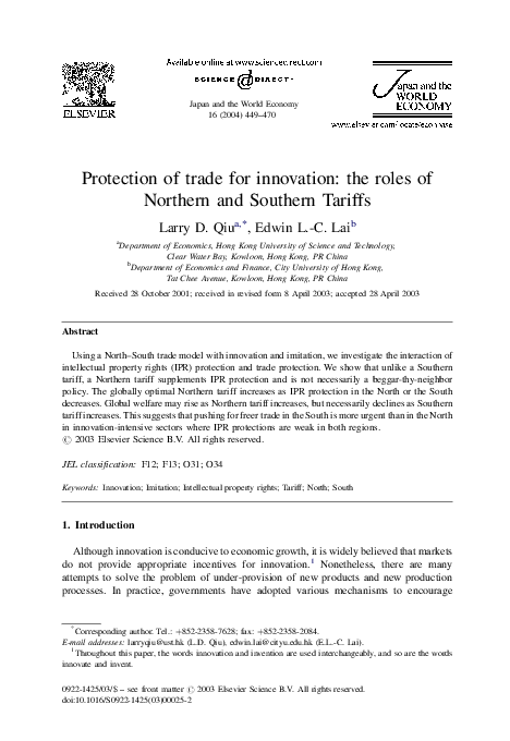 (PDF) Protection of trade for innovation: the roles of Northern and ...
