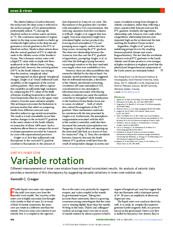 (PDF) Earth's inner core: Variable rotation