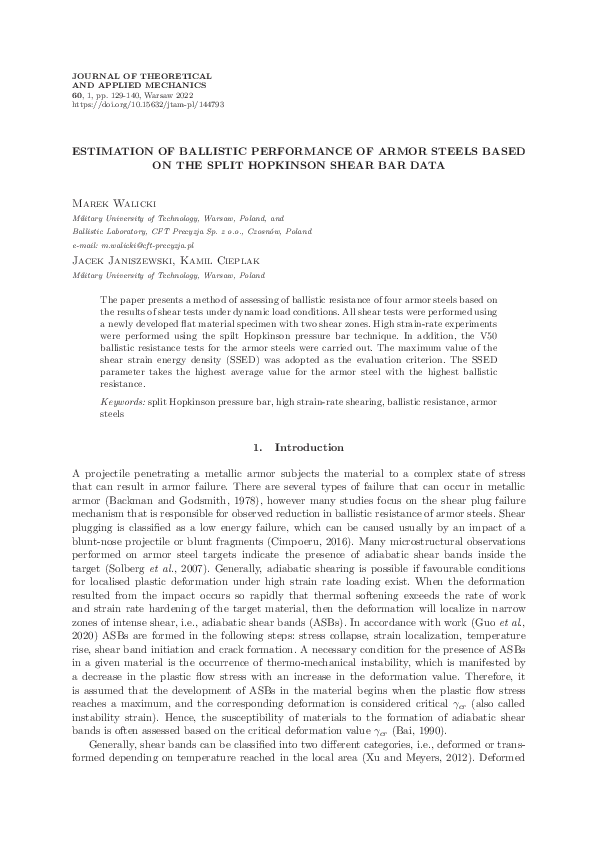 (PDF) Estimation of ballistic performance of armor steels based on the ...