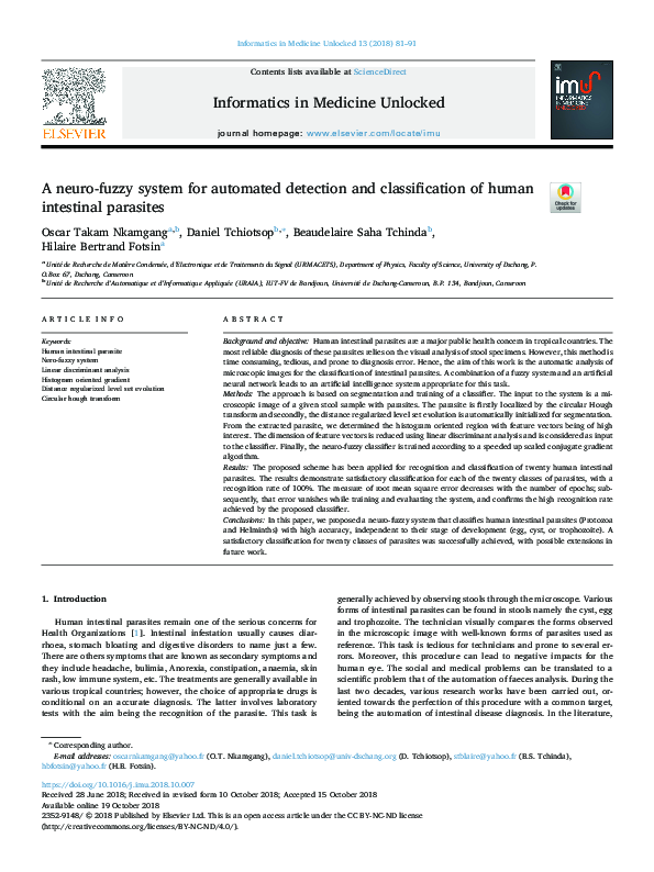 Pdf A Neuro Fuzzy System For Automated Detection And Classification Of Human Intestinal Parasites