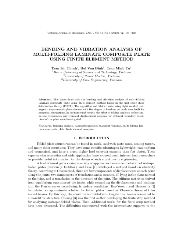 (PDF) Bending and vibration analysis of multi-folding laminate composite plate using finite ...