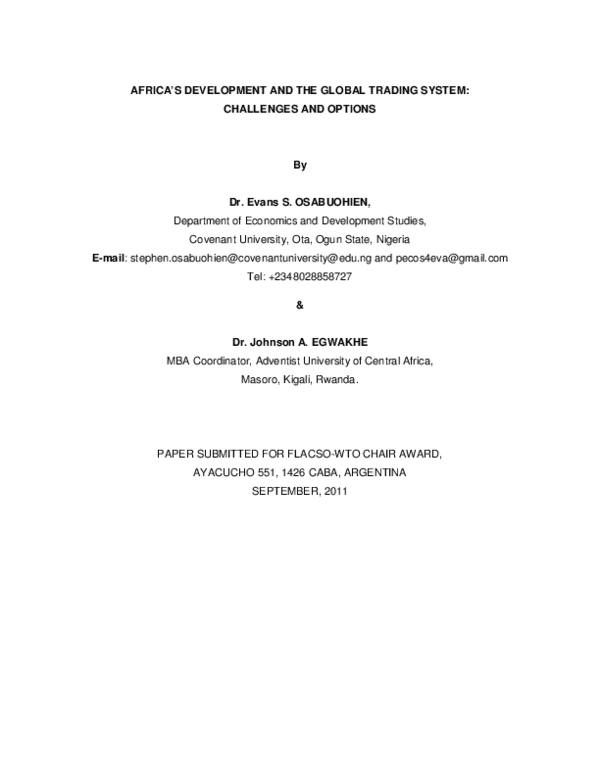 (PDF) Africa’s Development and the Global Trading System: Challenges ...