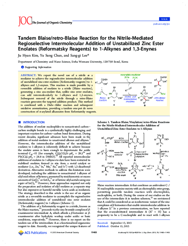 (PDF) Tandem Blaise/retro-Blaise Reaction for the Nitrile-Mediated ...
