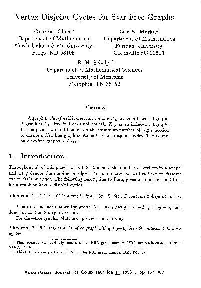 (PDF) Vertex Disjoint Cycles for Star Free Graphs