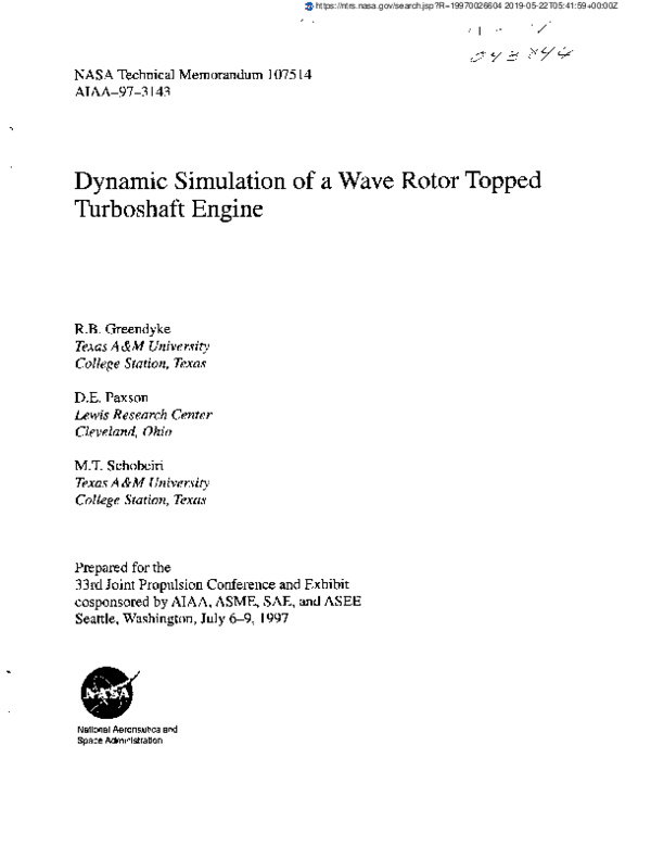(PDF) Dynamic Simulation of a Wave-Rotor-Topped Turboshaft Engine