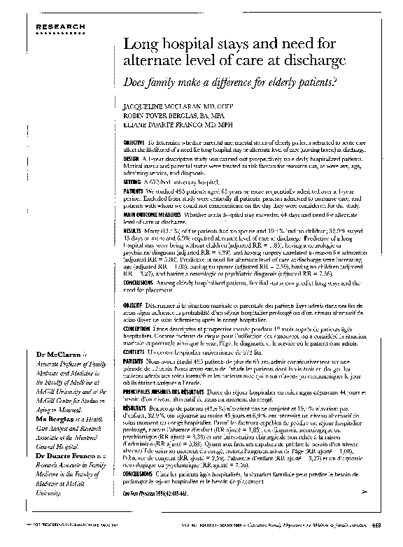 (PDF) Long hospital stays and need for alternate level of care at ...