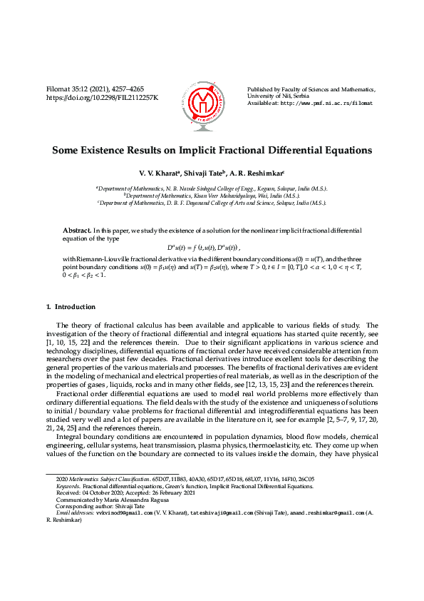 (PDF) Some existence results on implicit fractional differential equations