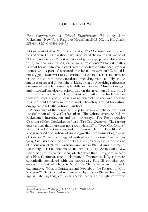 (PDF) New Confucianism: A Critical Examination