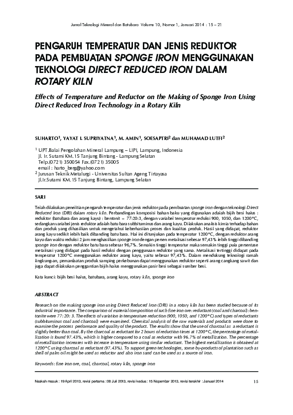 (PDF) Effects of Temperature and Reductor on the Making of Sponge Iron ...