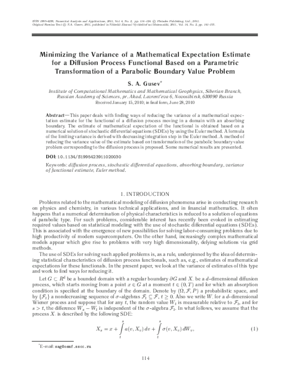 (PDF) Minimizing the variance of a mathematical expectation estimate for a diffusion process ...