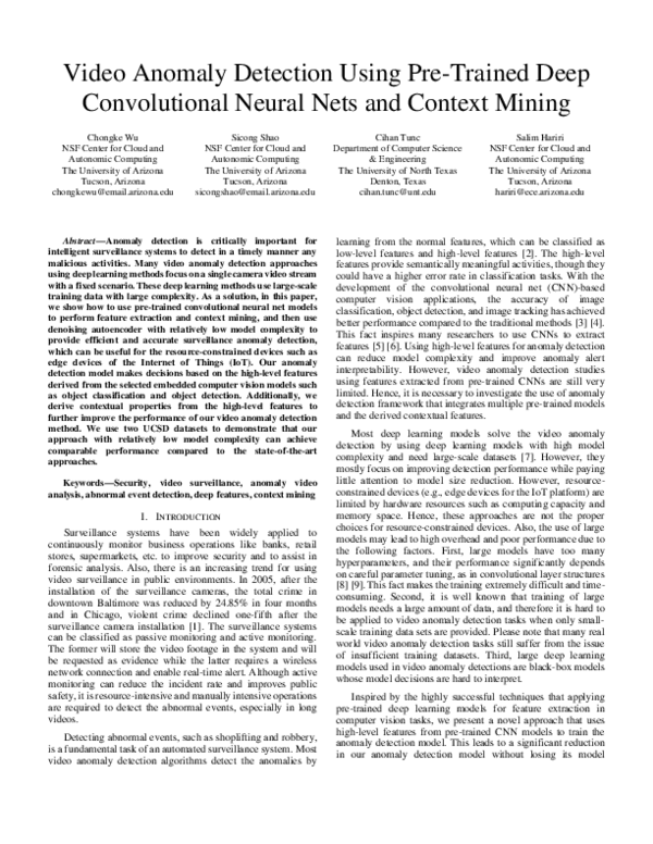Pdf Video Anomaly Detection Using Pre Trained Deep Convolutional Neural Nets And Context Mining