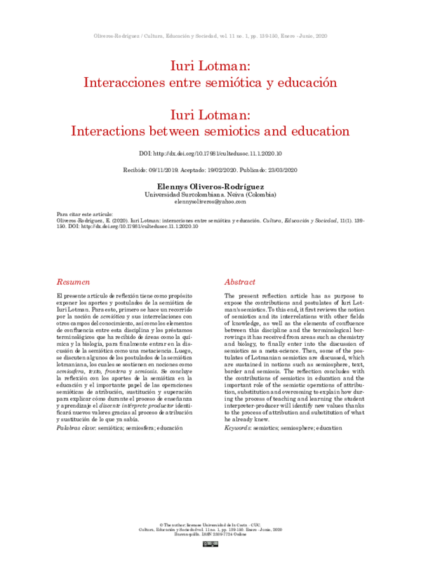 (PDF) Iuri Lotman: interacciones entre semiótica y educación