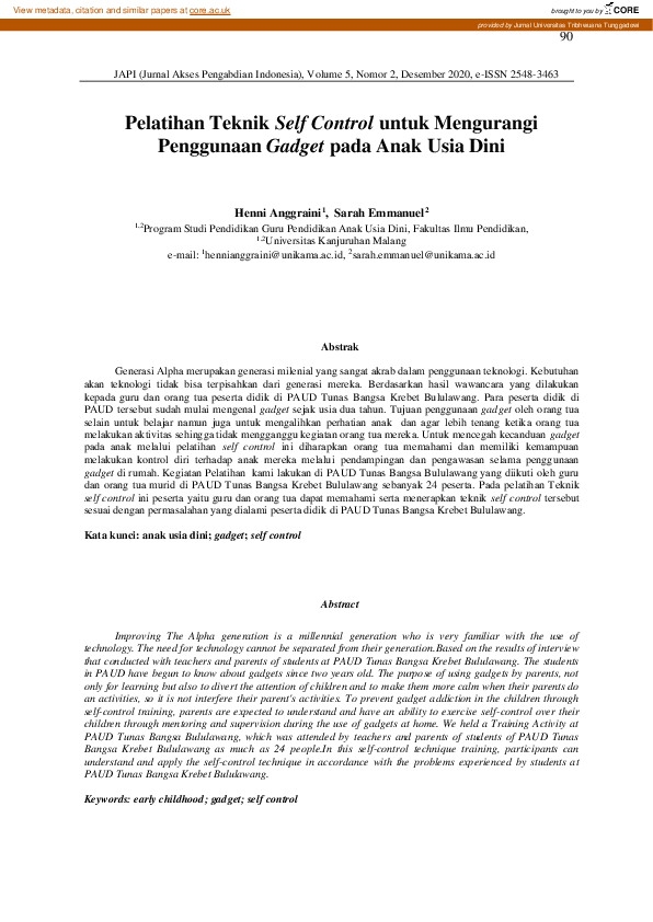(PDF) Pelatihan Teknik Self Control untuk Mengurangi Penggunaan Gadget ... (PDF) Pelatihan Teknik Self Control untuk Mengurangi Penggunaan Gadget ...