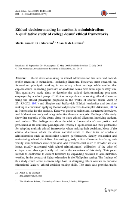 (PDF) Ethical decision-making in academic administration: A qualitative ...