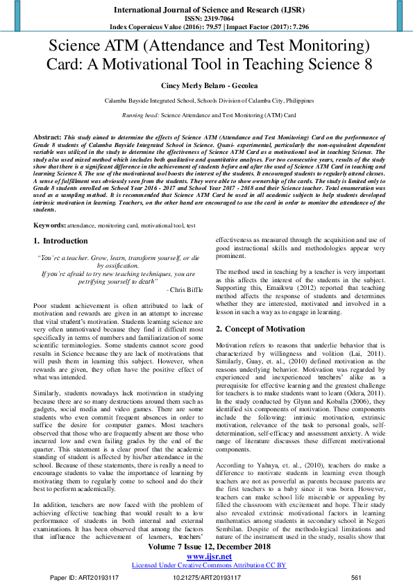 (PDF) Science ATM ( Attendance and Test Monitoring ) Card : A ...