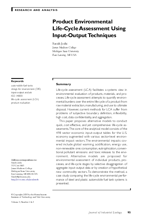 (PDF) Product Environmental Life-Cycle Assessment Using Input-Output Techniques