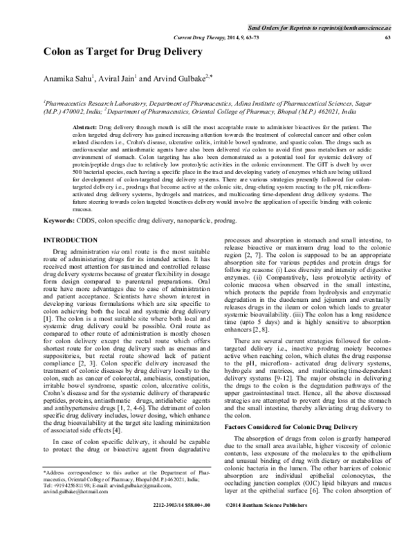 (PDF) Colon as Target for Drug Delivery