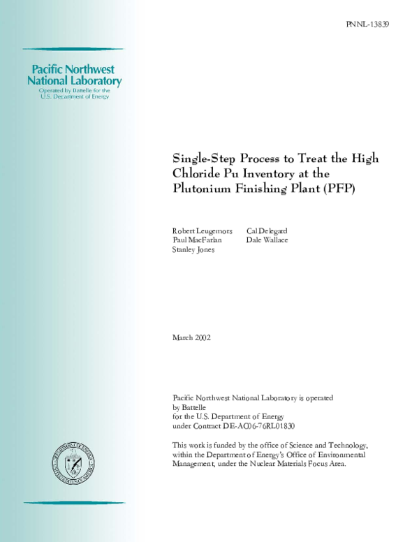 (PDF) Single-Step Process to Treat the High Chloride Pu Inventory at ...