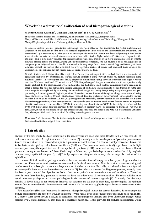 Pdf Wavelet Based Texture Classification Of Oral Histopathological Sections