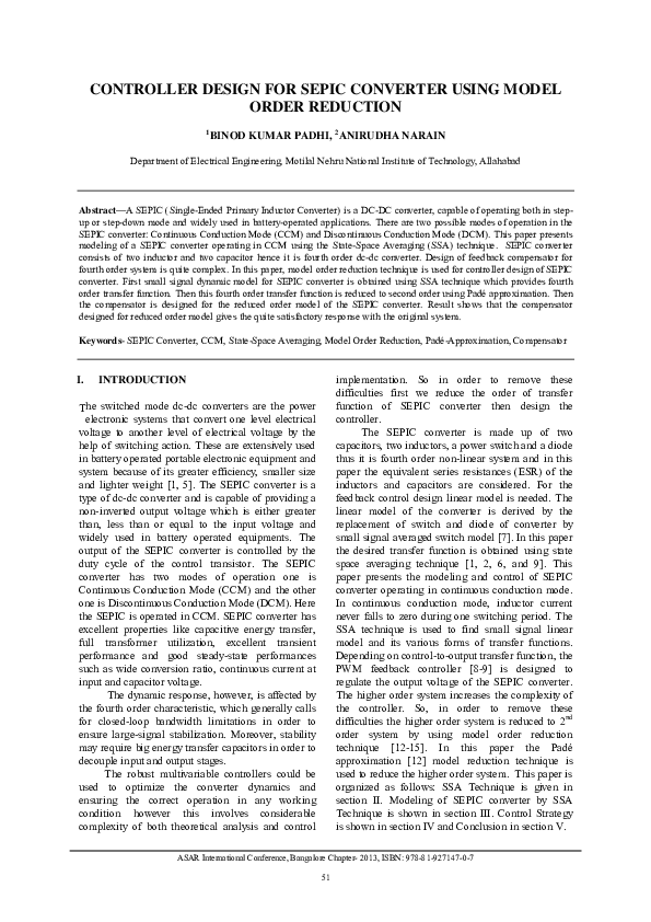 (PDF) Controller Design for Sepic Converter Using Model Order Reduction