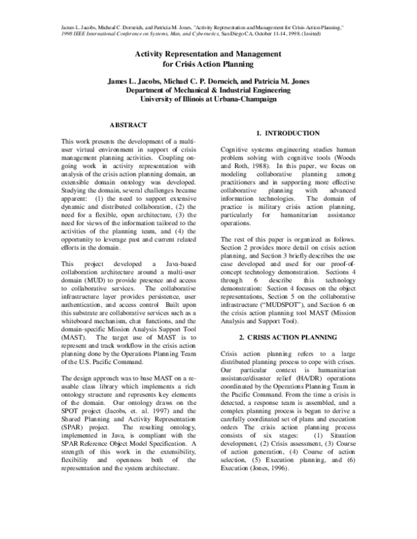(PDF) Activity representation and management for crisis action planning