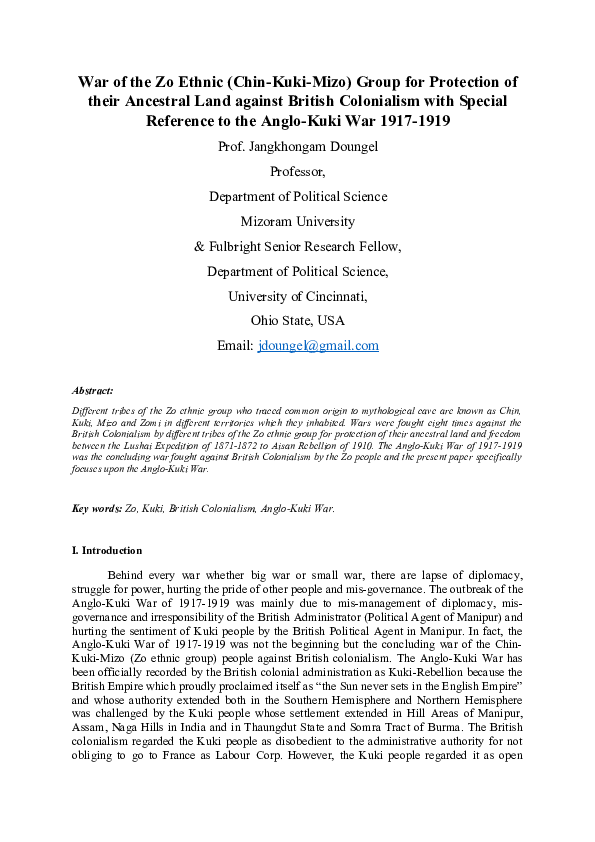 (DOC) War of the Zo Ethnic (Chin-Kuki-Mizo) Group for Protection of ...