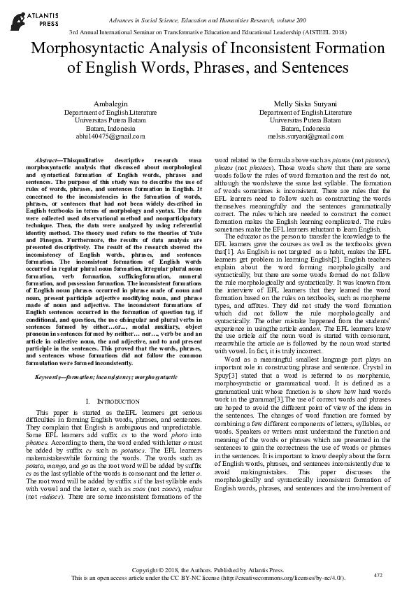 (PDF) Morphosyntactic Analysis of Inconsistant Forming of English Words ...