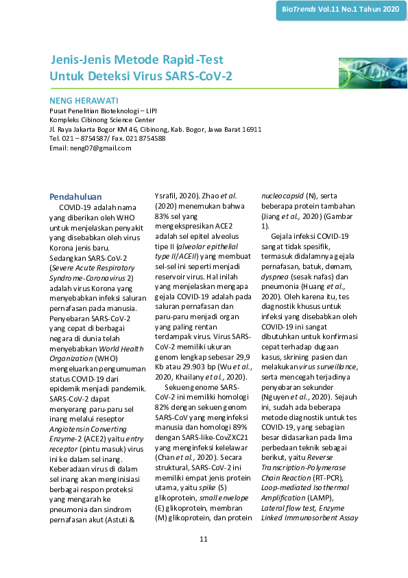 Pdf Jenis Jenis Metode Rapid Test Untuk Deteksi Virus Sars Cov 2