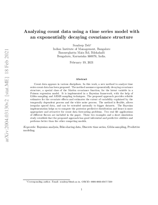 Pdf Analyzing Count Data Using A Time Series Model With An