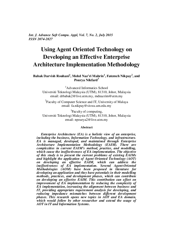 (PDF) Using agent oriented technology on developing an effective enterprise architecture ...