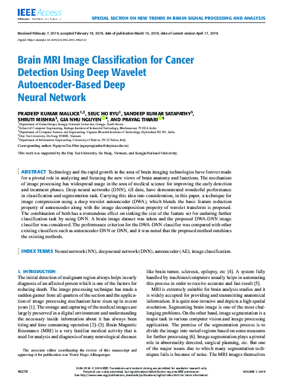 (PDF) Brain MRI Image Classification for Cancer Detection Using Deep Wavelet Autoencoder-Based ...