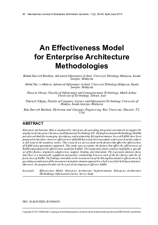(PDF) An Effectiveness Model for Enterprise Architecture Methodologies