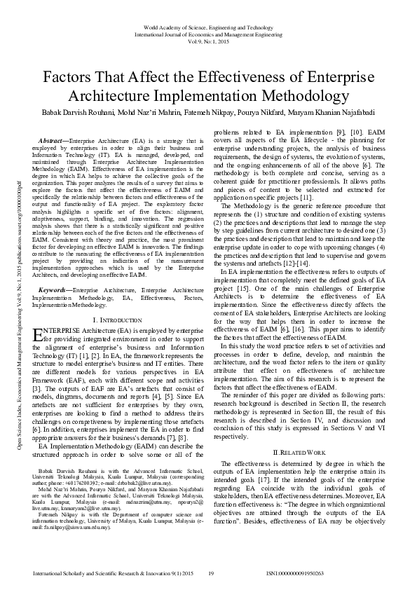 (PDF) Factors That Affect The Effectiveness Of Enterprise Architecture Implementation Methodology