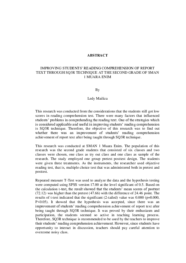 (PDF) Abstract Improving Students’ Reading Comprehension of Report Text ...