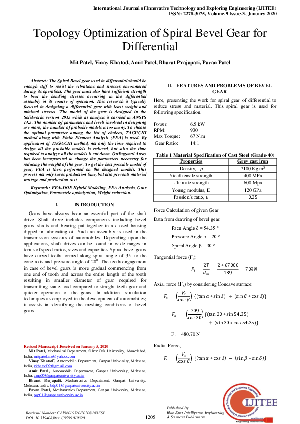 (PDF) Topology Optimization of Spiral Bevel Gear for Differential