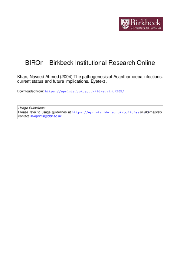 Pdf The Pathogenesis Of Acanthamoeba Infections Current Status And Future Implications