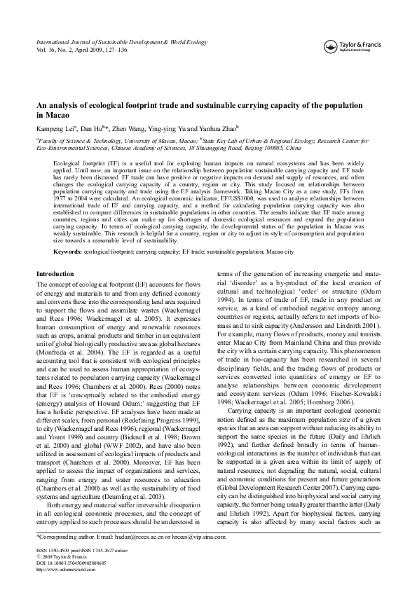(PDF) An analysis of ecological footprint trade and sustainable ...