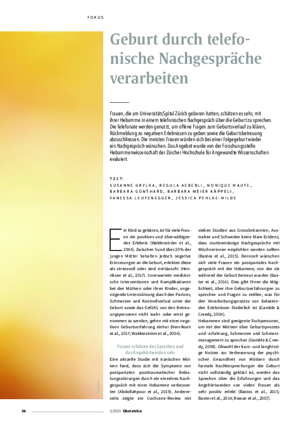 (PDF) Geburt durch telefonische Nachgespräche verarbeiten