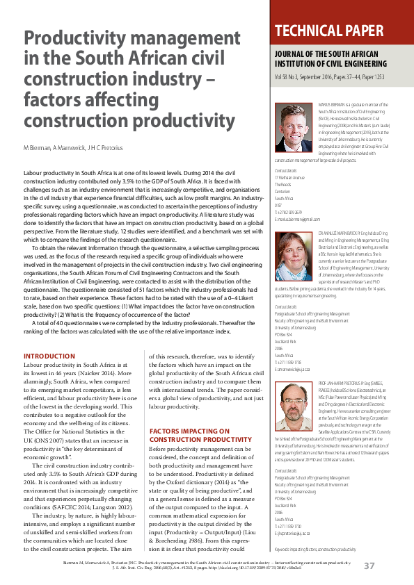 (PDF) Productivity management in the South African civil construction ...