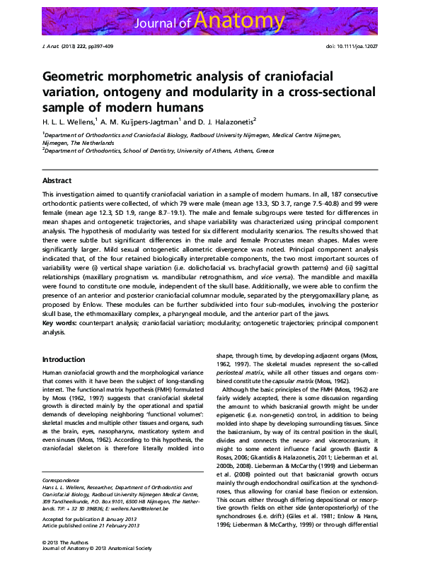 (PDF) Geometric morphometric analysis of craniofacial variation ...