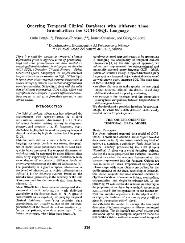 (PDF) Querying temporal clinical databases with different time granularities: the GCH-OSQL language