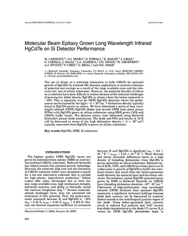 (PDF) Molecular beam epitaxy grown long wavelength infrared HgCdTe on Si detector performance