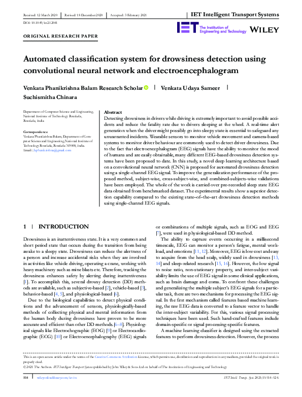 Pdf Automated Classification System For Drowsiness Detection Using